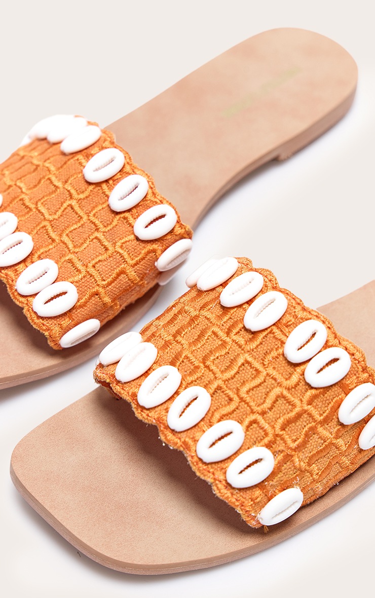 Orange Round Toe Stitch Shell Strap Mule Sandals | Footwear | PLT