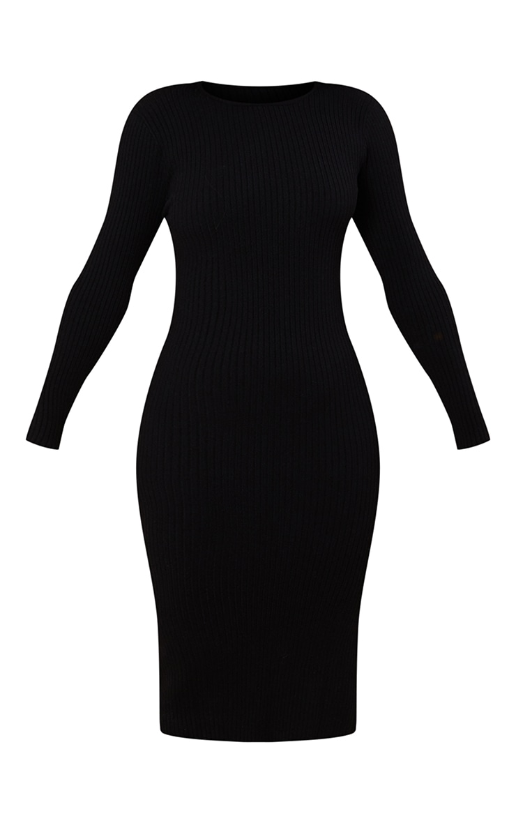 Black Ribbed Knit Bodycon Midi Dress | Knitwear | PLT