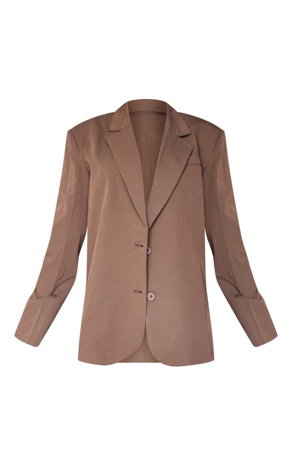 Petite Chocolate Oversized Shoulder Pad Blazer | Petite | PLT