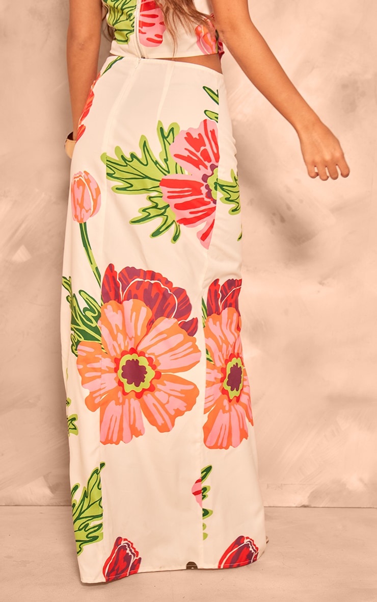 White Floral Printed Thigh High Split Maxi Skirt | Co-ords ...