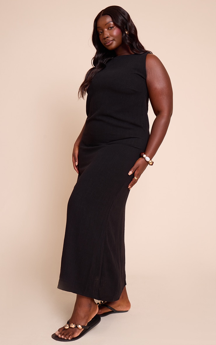 Plus Black Textured Boat Neck Low Back Maxi Dress | Plus Size | PLT