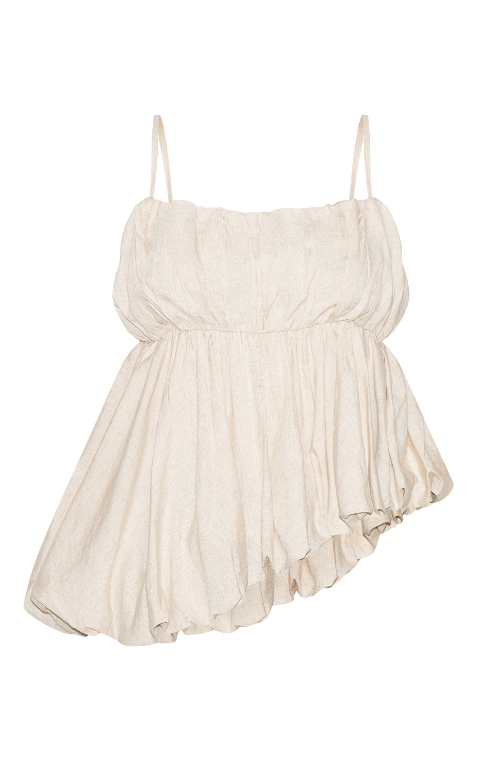 Plus Beige Linen Look Puff Ball Asymmetric Cami | Plus Size | PLT USA
