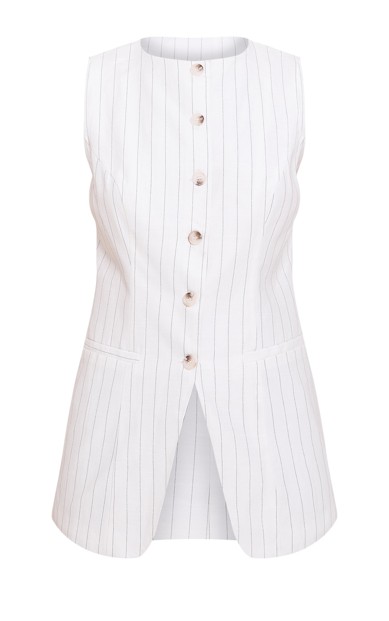 White Pinstripe Button Up Vest | Outerwear | PLT USA