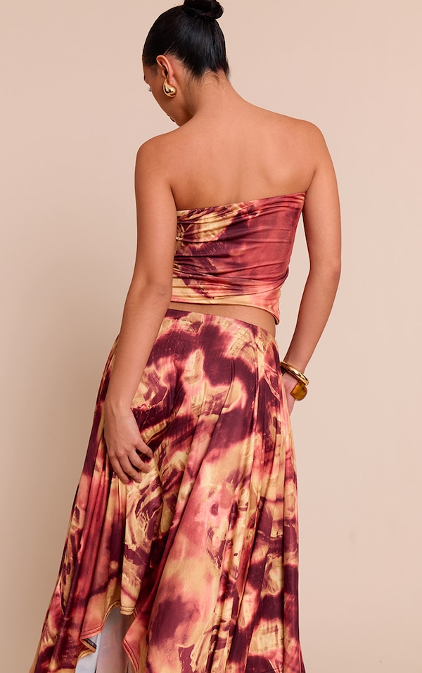 Deep Red Abstract Double Layer Slinky Bandeau Top | Co-ords | PLT