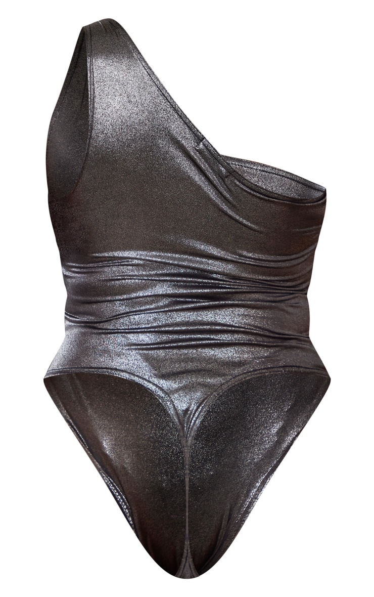 Shape Silver Metallic One Shoulder Bodysuit | Shape | PLT