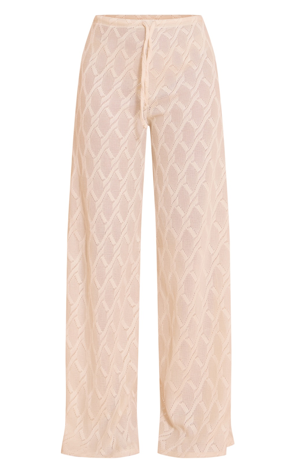 Cream Textured Crochet Drawstring Pants | Bottoms | PrettyLittleThing USA