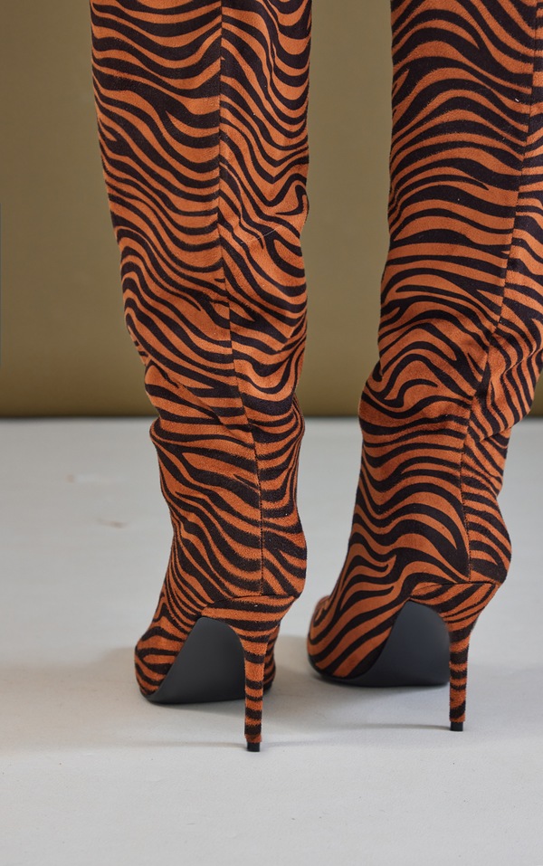 Zebra Point Toe Stiletto Heeled Knee Boots | Footwear ...