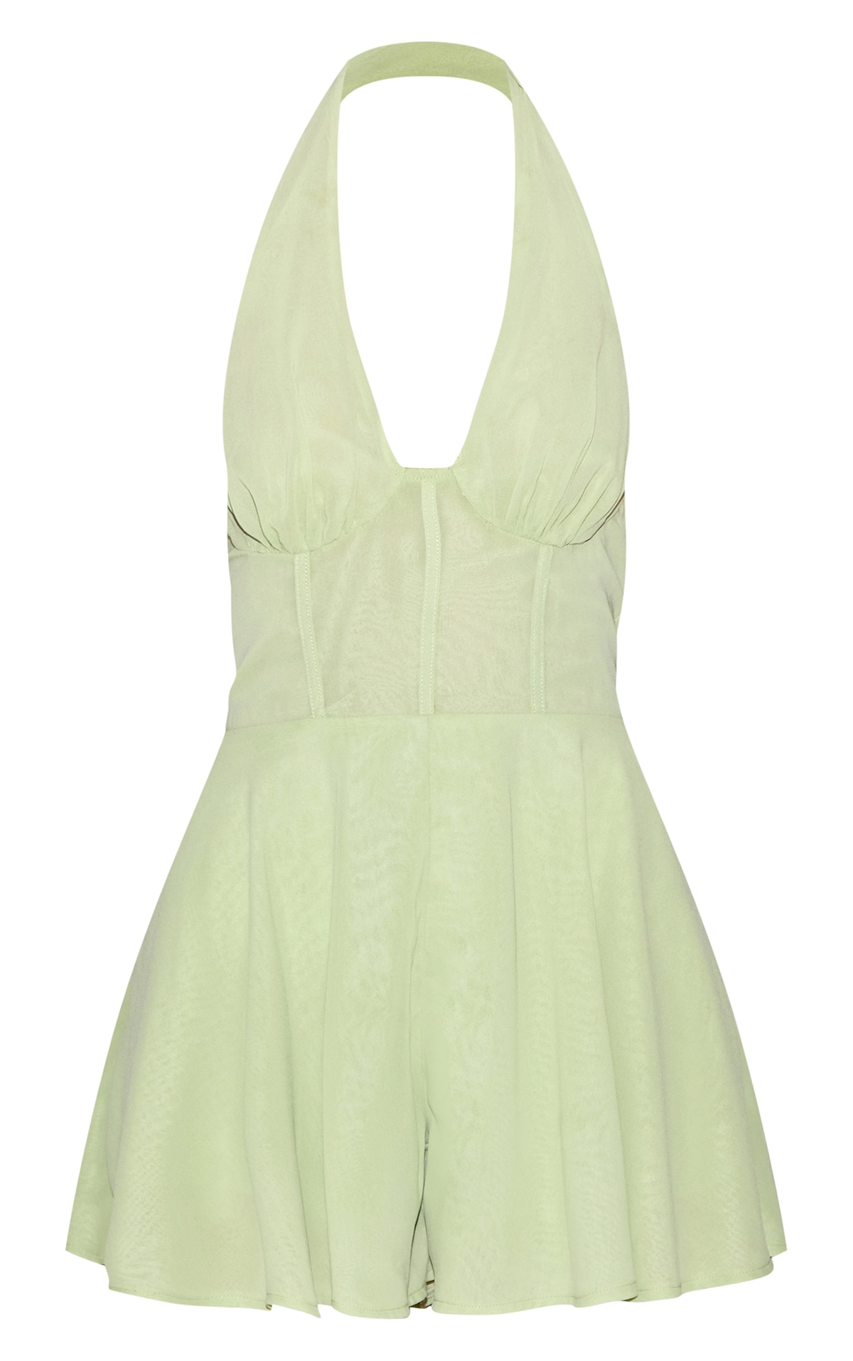 Pale Lime Chiffon Halterneck Corset Skort Playsuit | Dresses | PLT