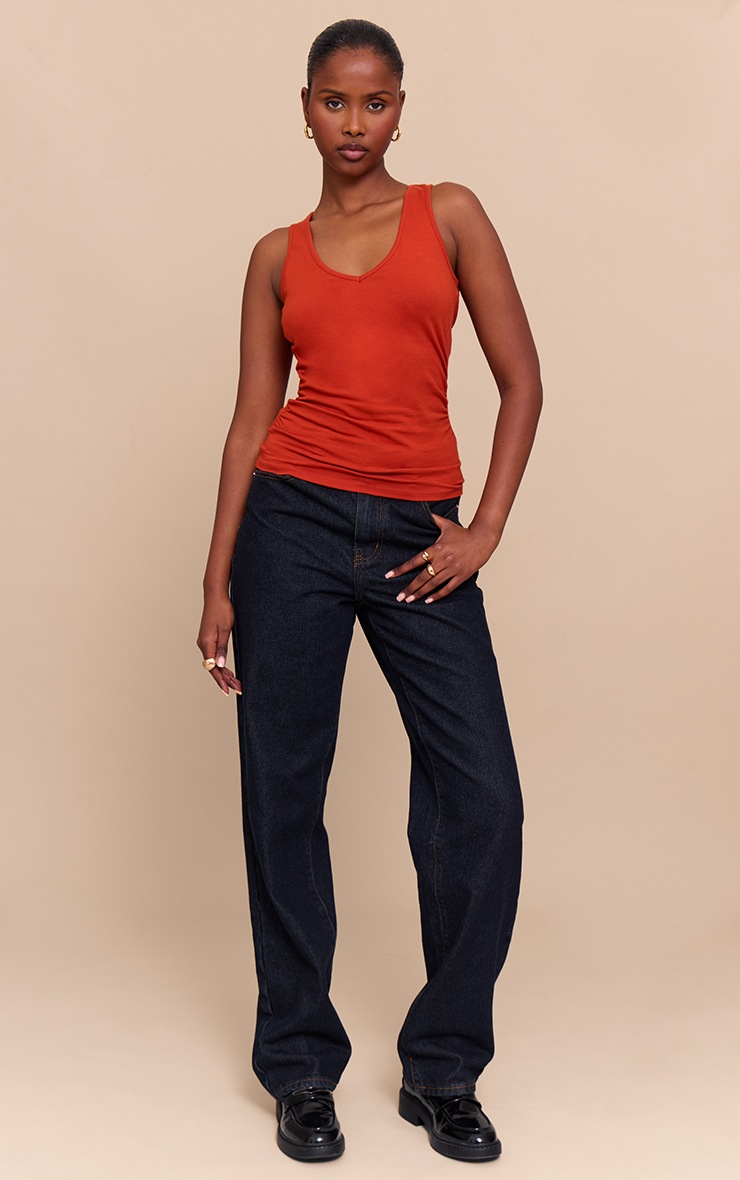Rust Soft Cotton V Neck Vest Top | Tops | PLT