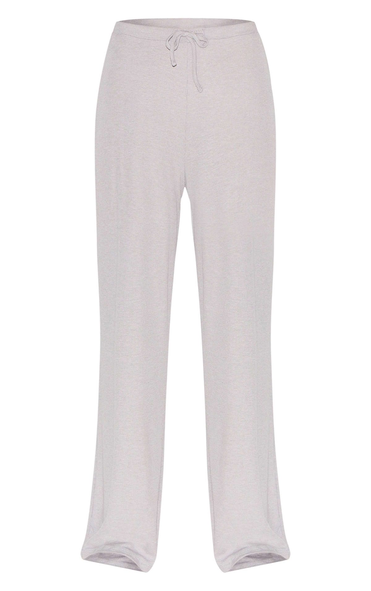 Petite Ash Grey Soft Ribbed Wide Leg Trousers | Petite | PLT