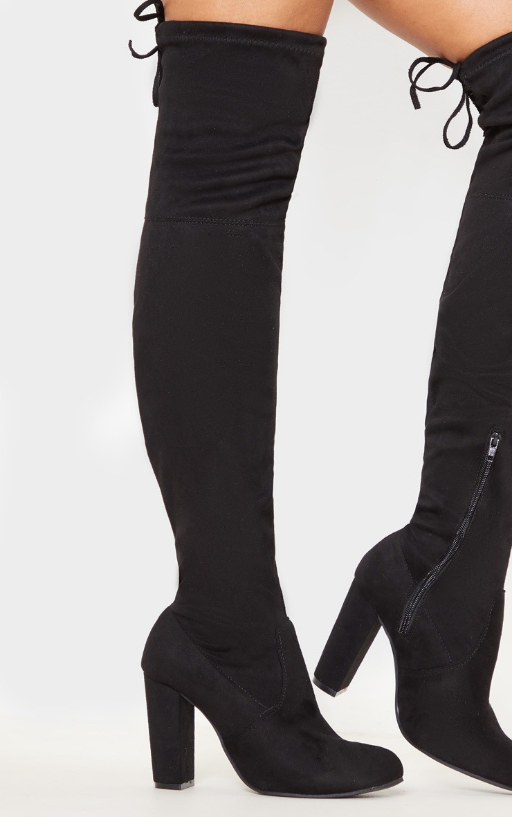 Bess Bottes Cuissardes Noires Imitation Daim À Talons | Chaussures ...