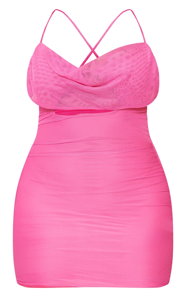 Shape Hot Pink Mesh Cowl Bralet Bodycon Dress | Shape | PLT