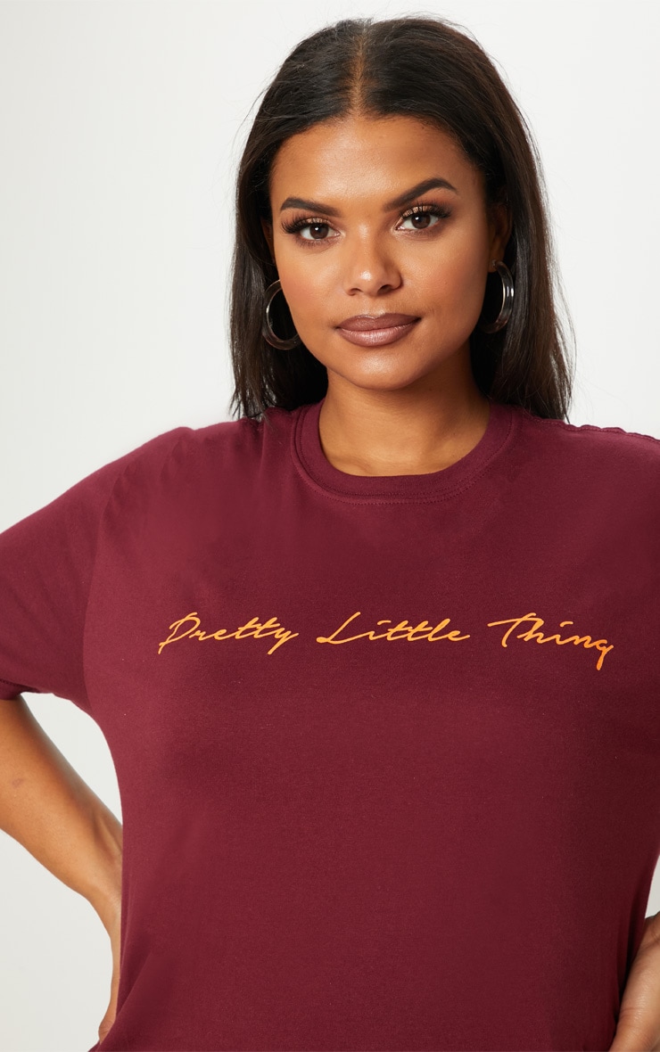Plt Plus Burgundy Slogan T-Shirt | Plus Size | PrettyLittleThing USA