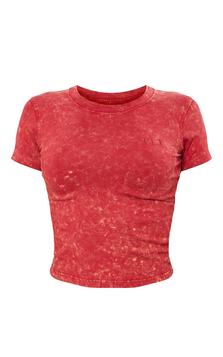 Red Washed Cotton Longline Fitted T-shirt | Sweat | PrettyLittleThing USA