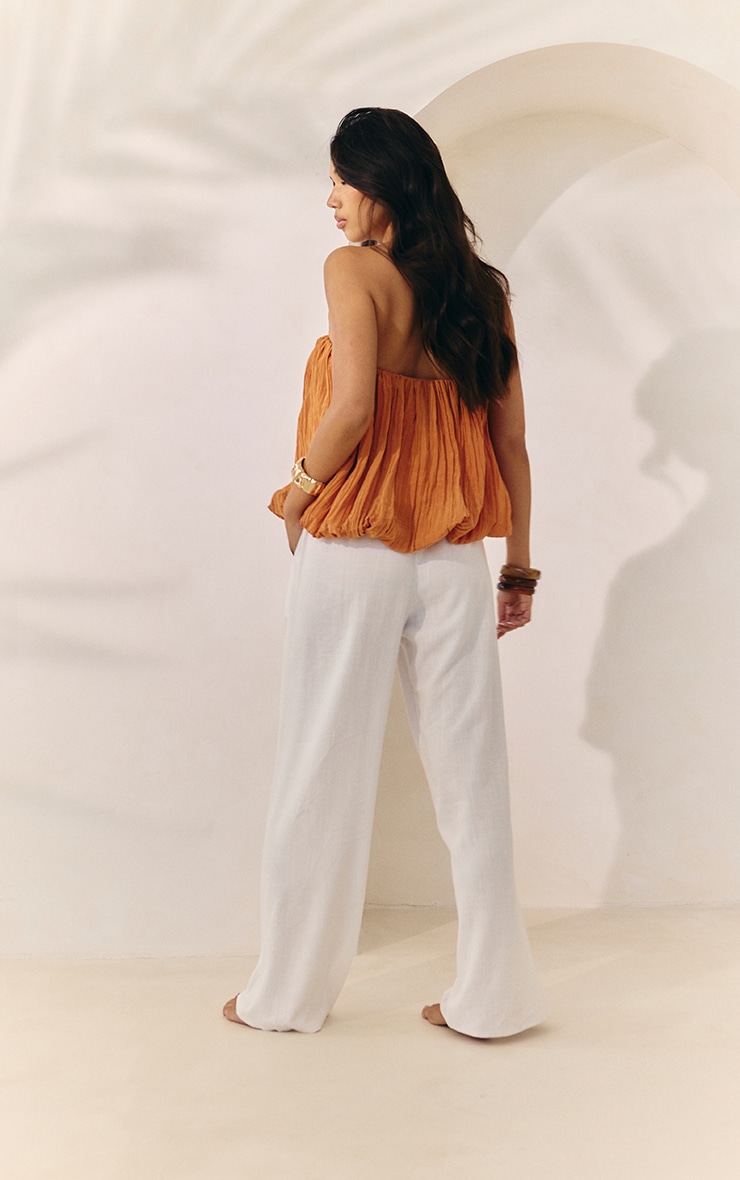 White Blend Drawstring Tie Straight Leg Trousers | Bottoms | PLT