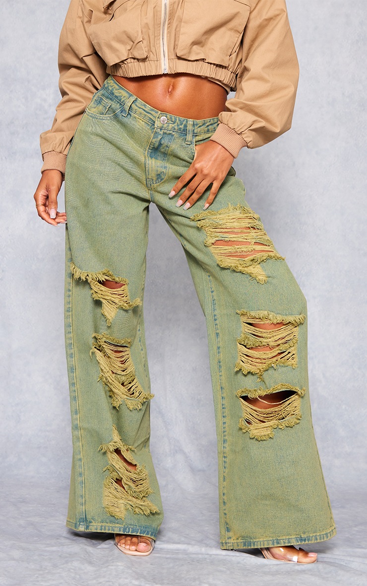 Vintage Wash Green Tint Extreme Wide Leg Jeans | Denim | PLT