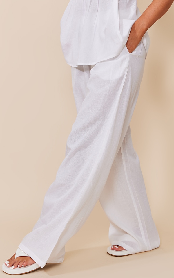 White Linen Look Floaty Wide Leg Pants | Co-ords | PrettyLittleThing USA
