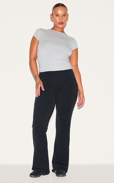 Plus Black Premium Foldover Soft Touch Yoga Flares | Plus Size | PLT USA