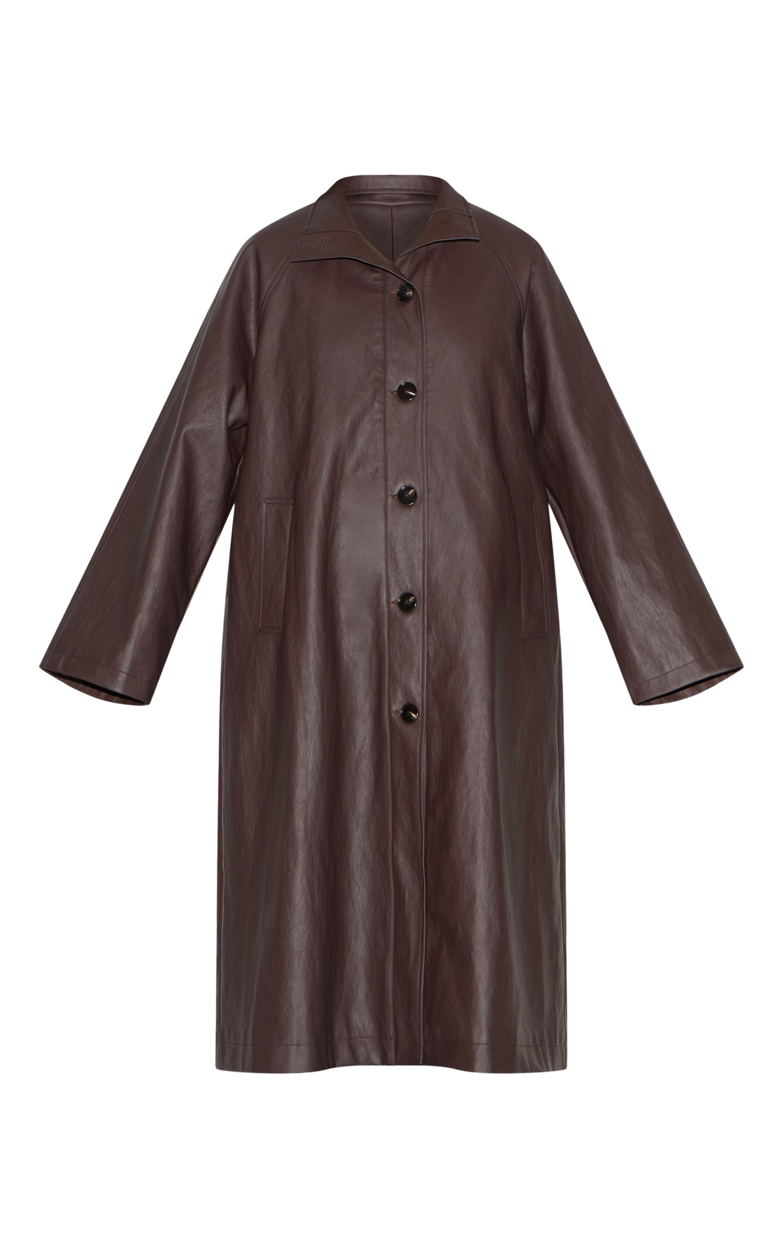 Brown Funnel Neck Faux Leather Trench Coat | Outerwear ...