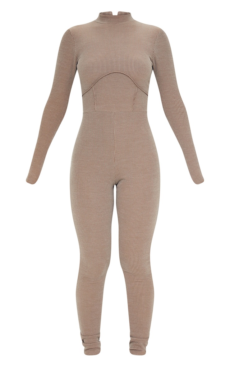 Stone Soft Rib Binding Detail High Neck Jumpsuit | Jumpsuits
