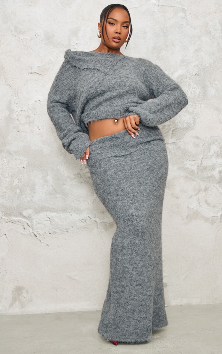 Plus Grey Marl Knit Asymmetric Overlay Jumper | Plus Size ...