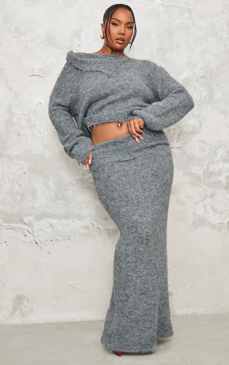 Plus Grey Marl Knit Asymmetric Overlay Sweater | Plus Size ...