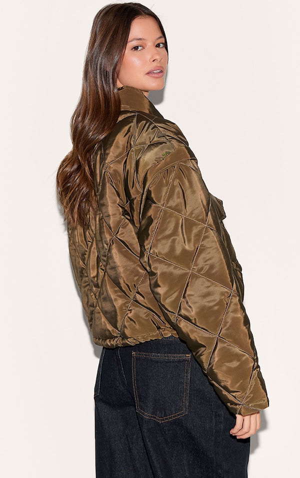 Khaki Cropped Quilted Jacket | Outerwear | PLT AUS