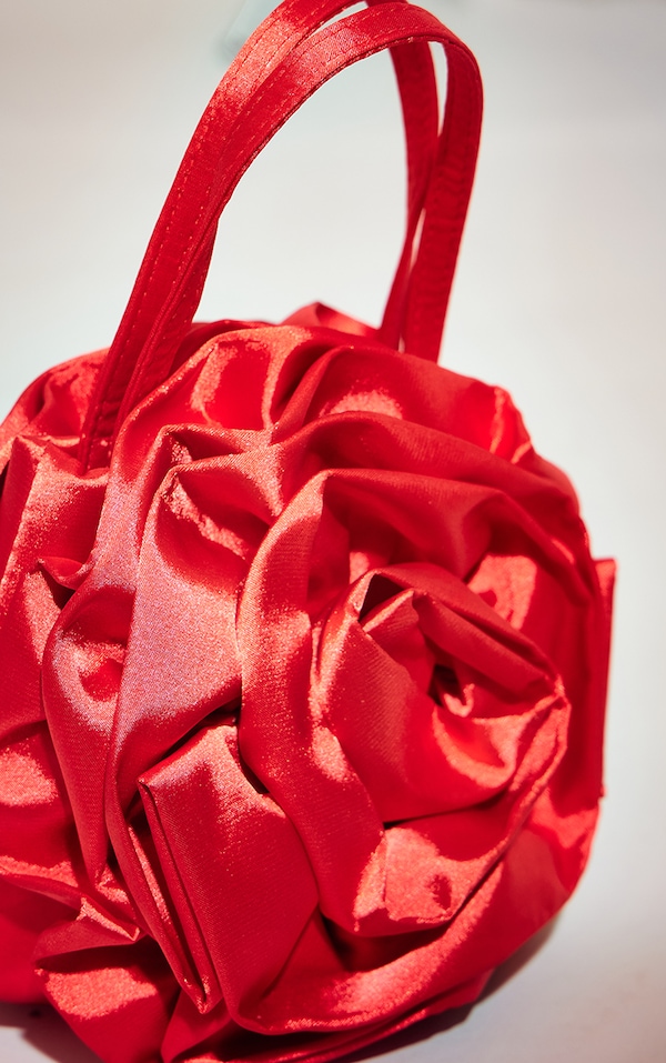 Red Satin Corsage Flower Bag | Accessories | PrettyLittleThing USA