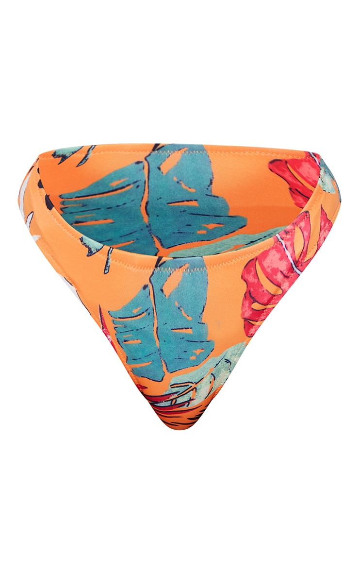 Orange Big Leaf V Front Bikini Bottoms | PrettyLittleThing