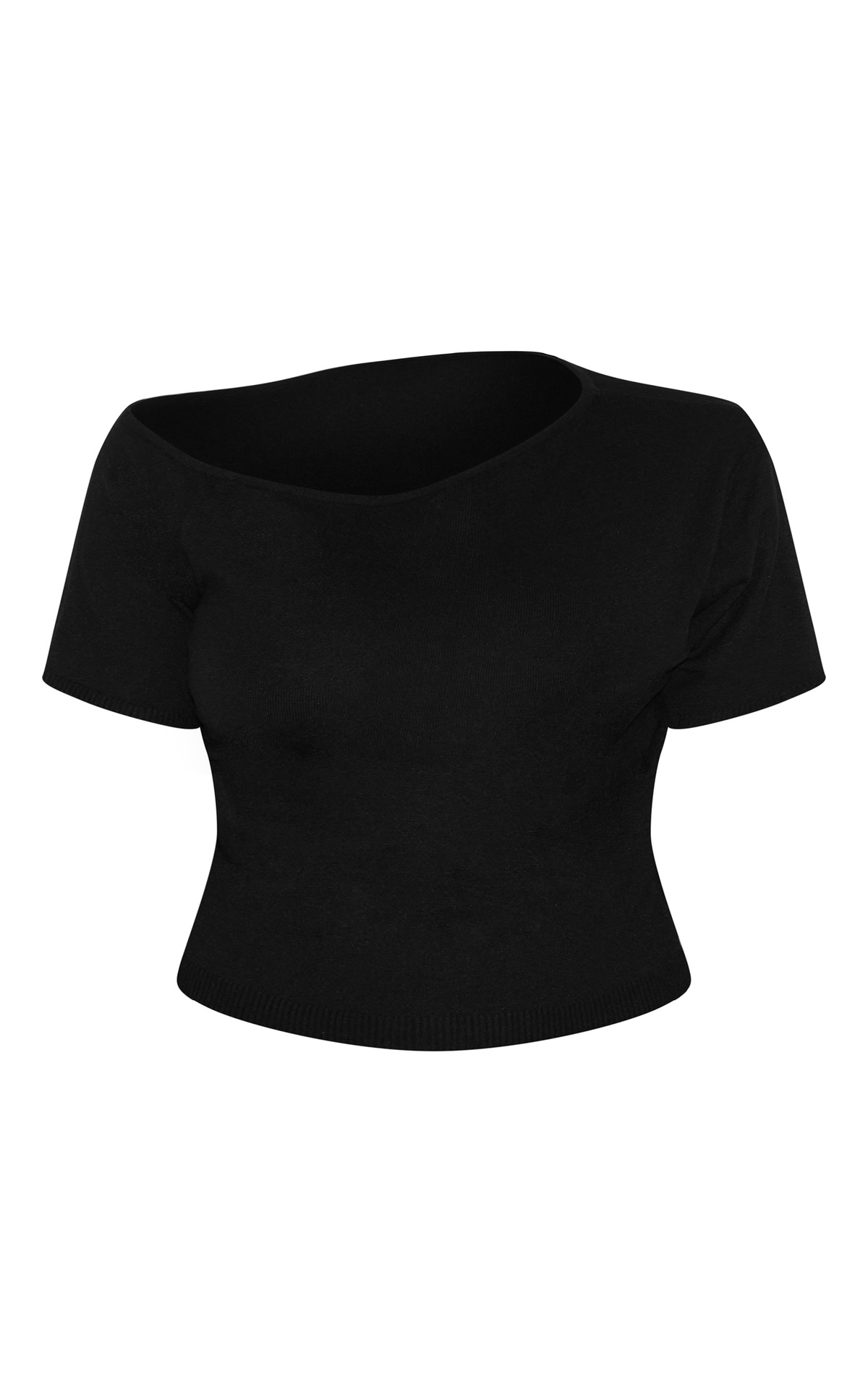 Plus Black Basic Knit Asymmetric Neckline Top | Plus Size | PLT