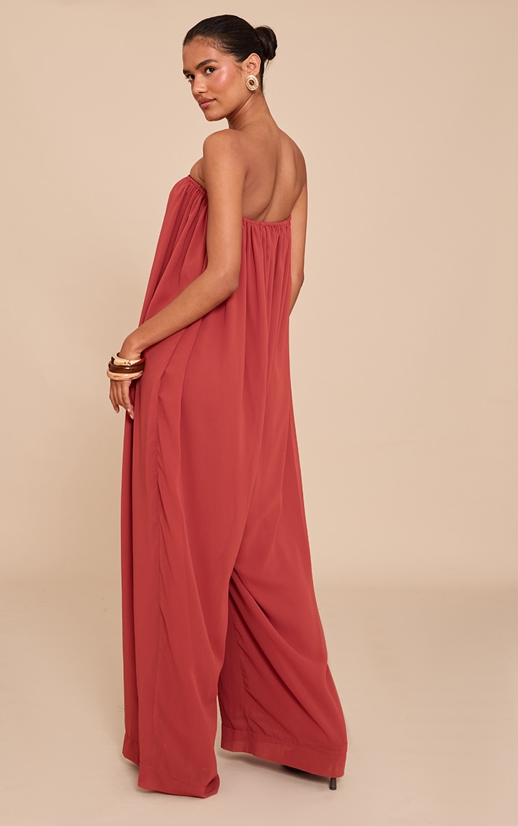 Rust Chiffon Bandeau Puffball Jumpsuit | Dresses | PLT