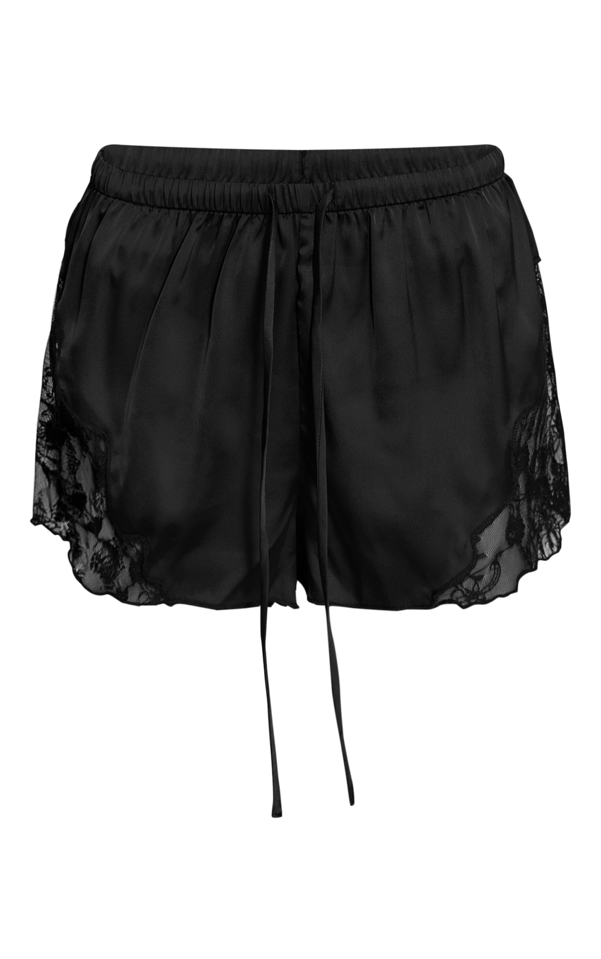 Black Satin Lace Drawstring Shorts | Bottoms | PLT