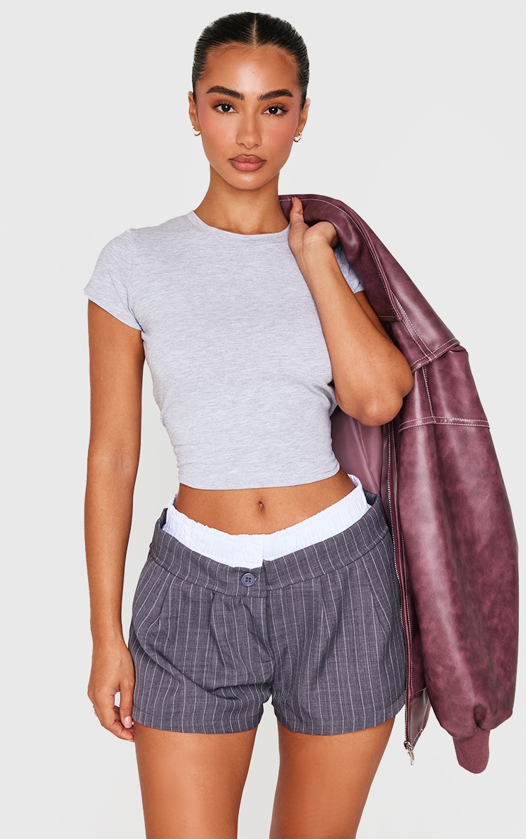Petite Charcoal Double Waistband Pinstripe Shorts | Petite ...