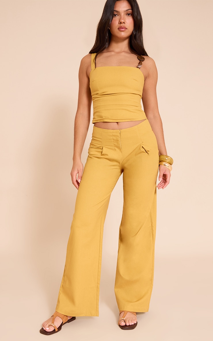Deep Mustard Woven Mid Rise Straight Leg Trousers | Co-ords | PLT KSA