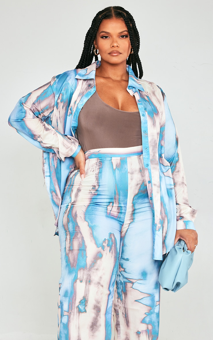 Plus Blue Texture Print Oversized Shirt | Plus Size | PLT AUS