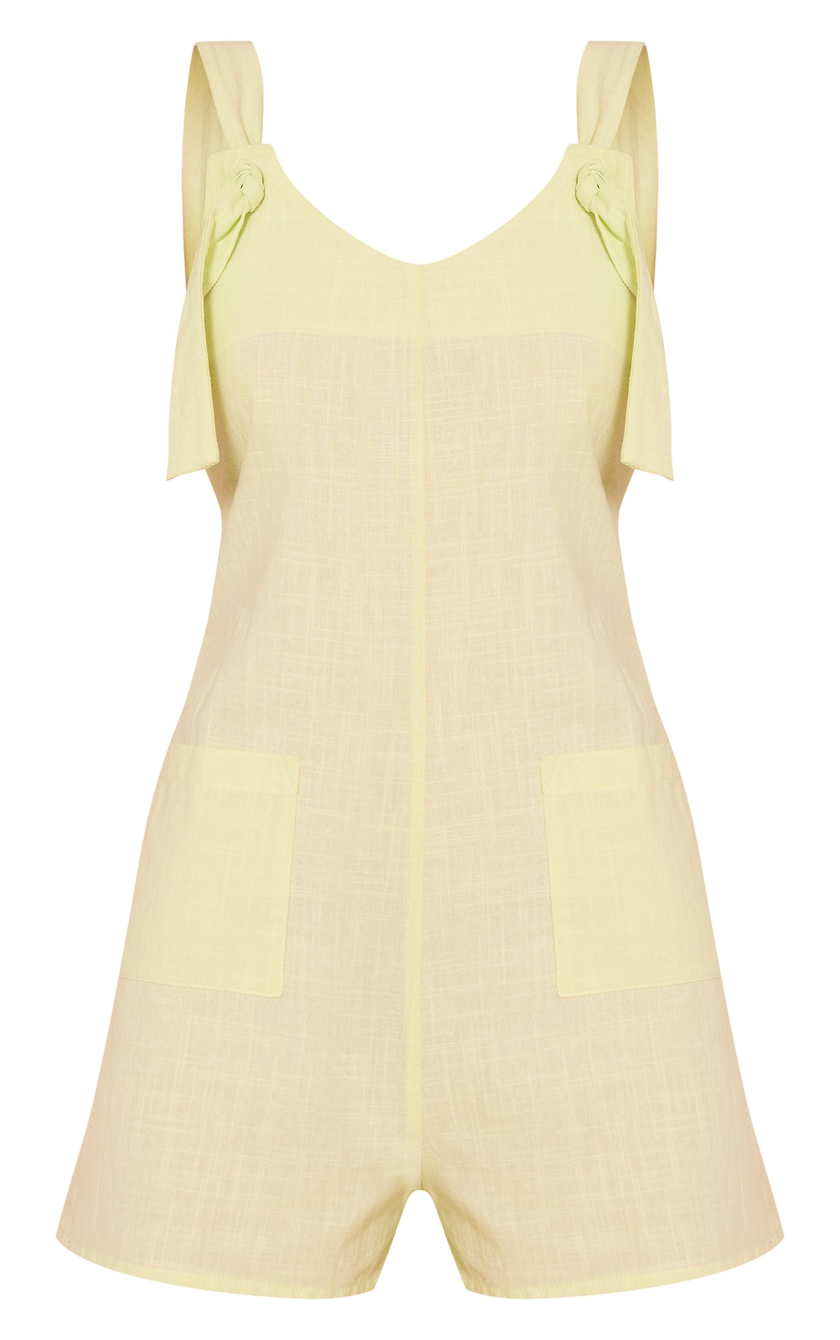 Lemon Linen Look Tie Shoulder Pocket Playsuit | Dresses | PLT