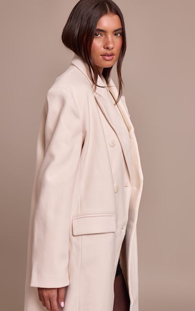 Ecru Double Breasted Oversized Structured Coat | Outerwear | PLT USA