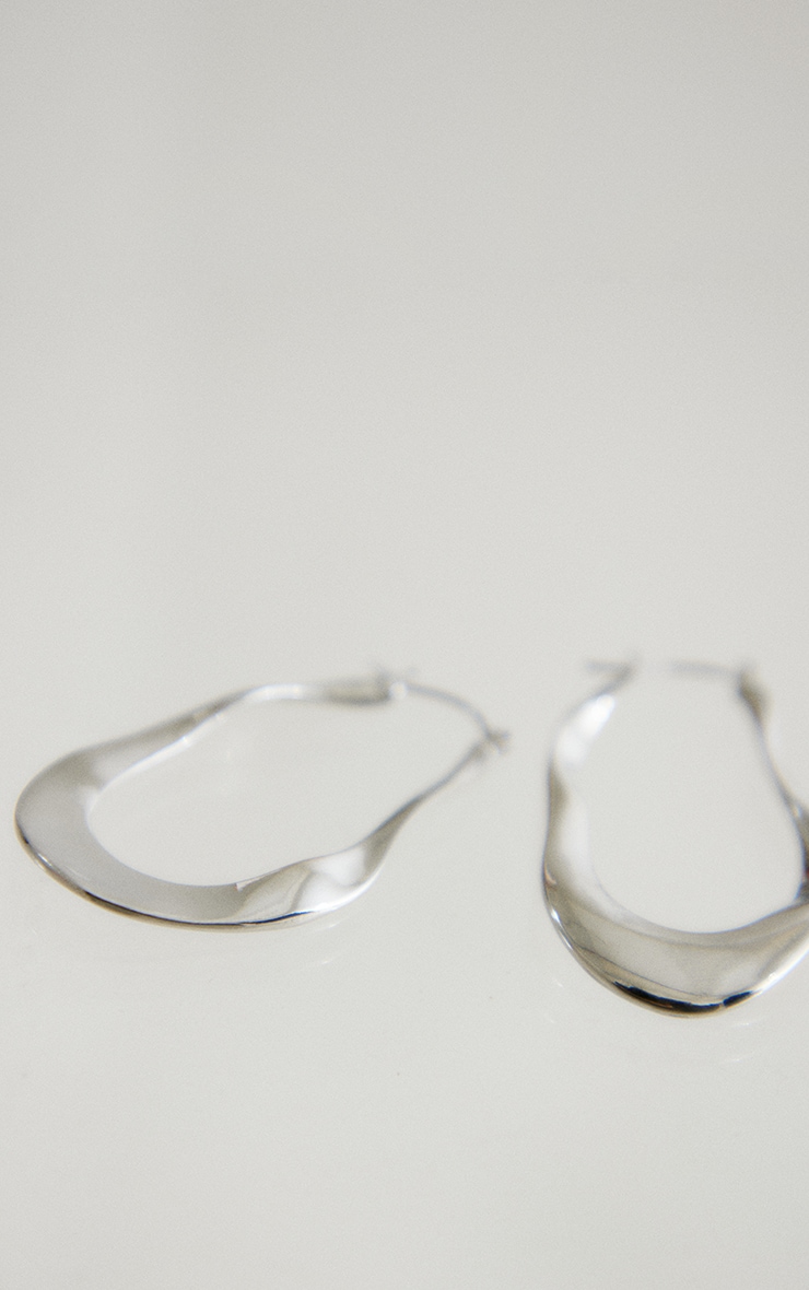 Silver Abstract Long Hoop Earrings | PrettyLittleThing USA