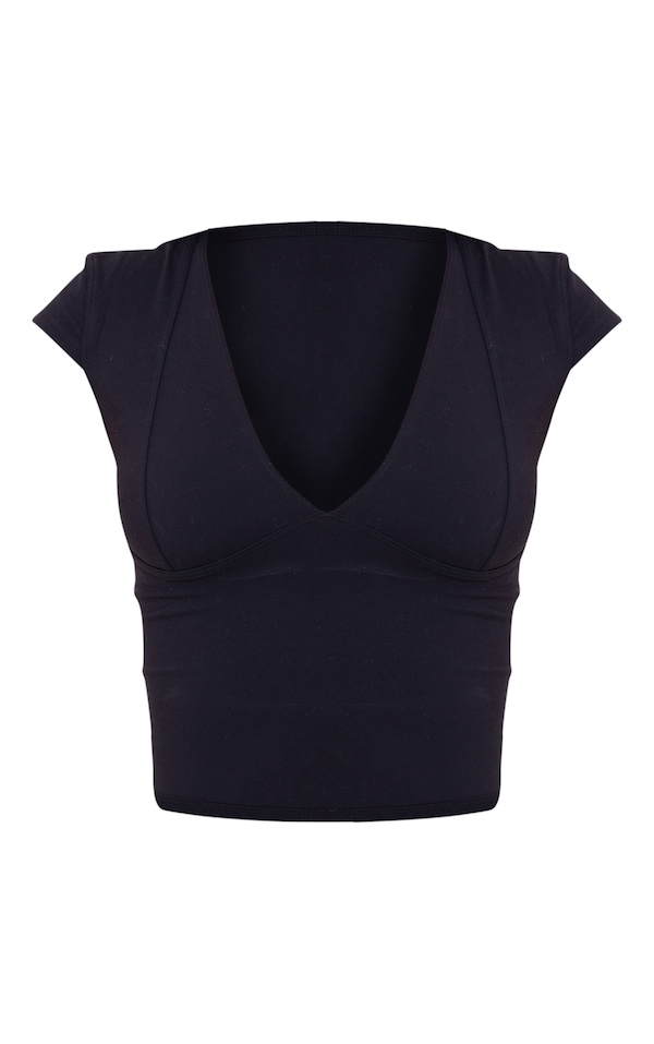 Tall Black Snatched Sculpt V Neck Crop Top | Tall | PrettyLittleThing USA