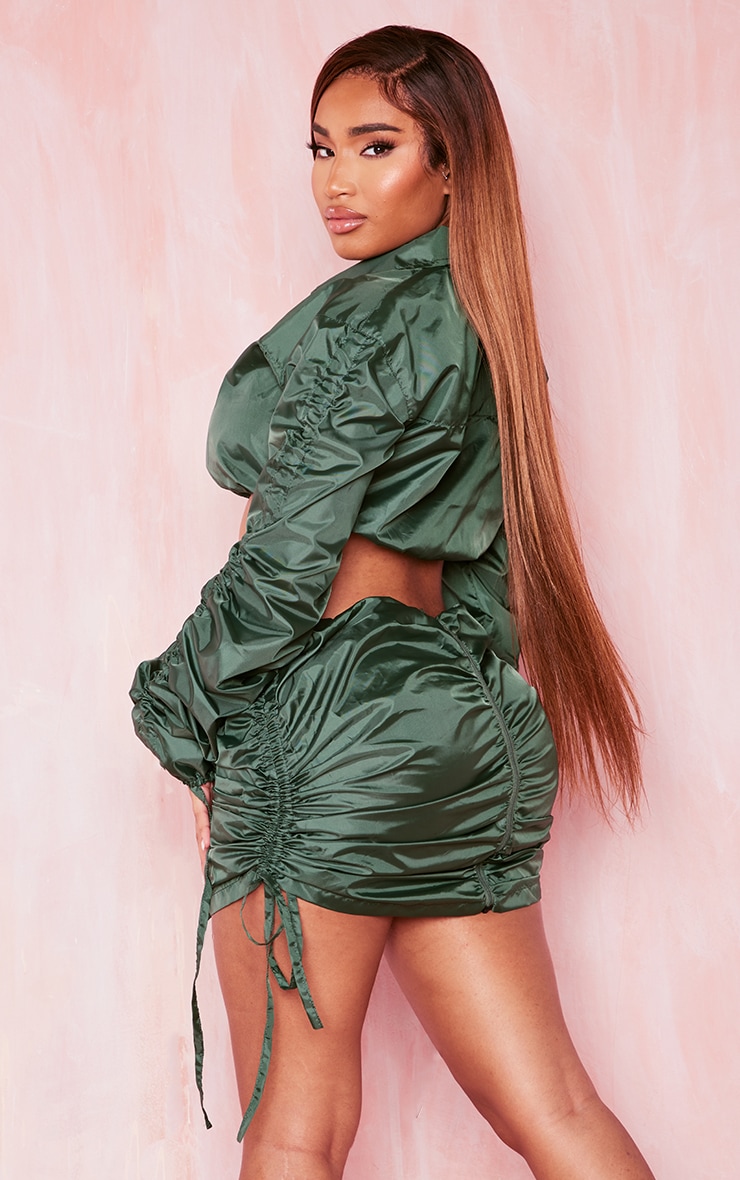 Shape Khaki Shell Ruched Sleeve Crop Sweater | PrettyLittleThing USA