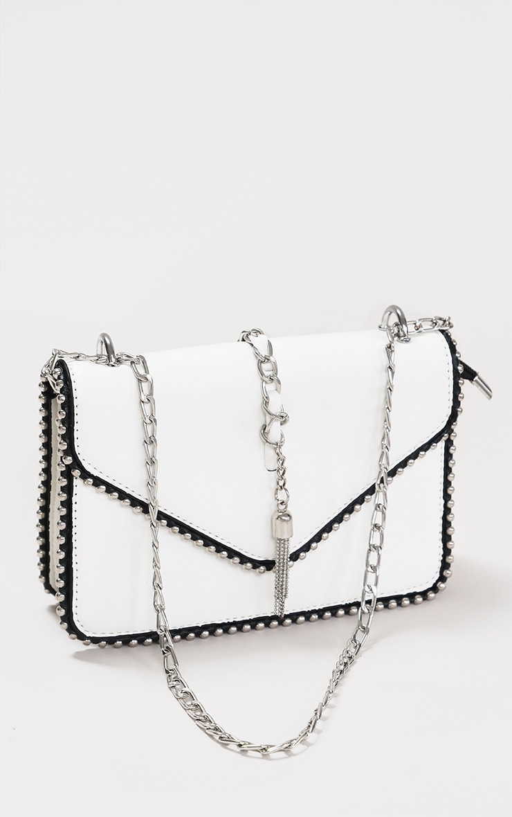 White PU Chain And Tassel Trim Cross Body Bag | Accessories | PLT