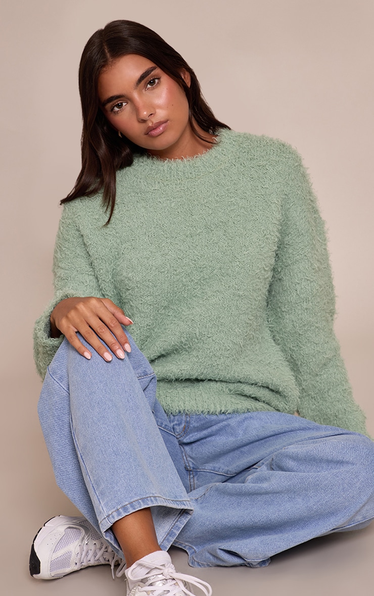 Mint Teddy Knit Oversized Jumper | Knitwear | PLT