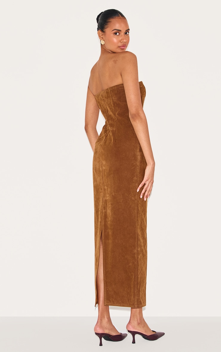 Chestnut Faux Suede Bandeau Maxi Dress | Dresses | PLT