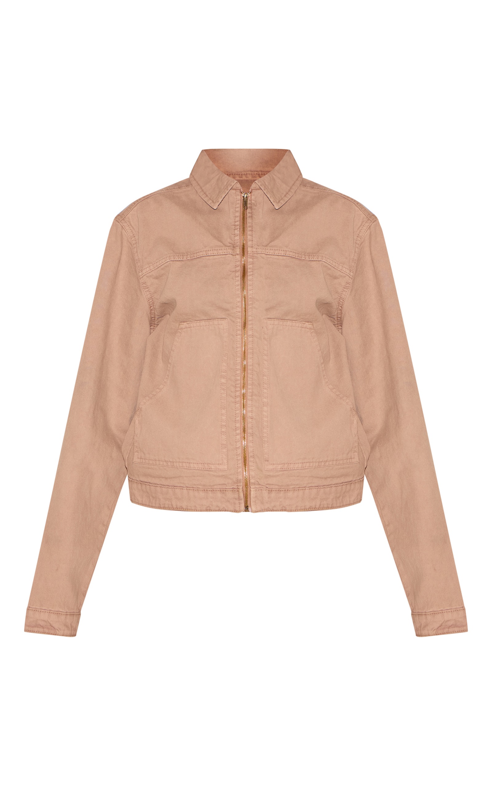 Taupe Boxy Contrast Seam Carpenter Denim Jacket | Denim | PLT