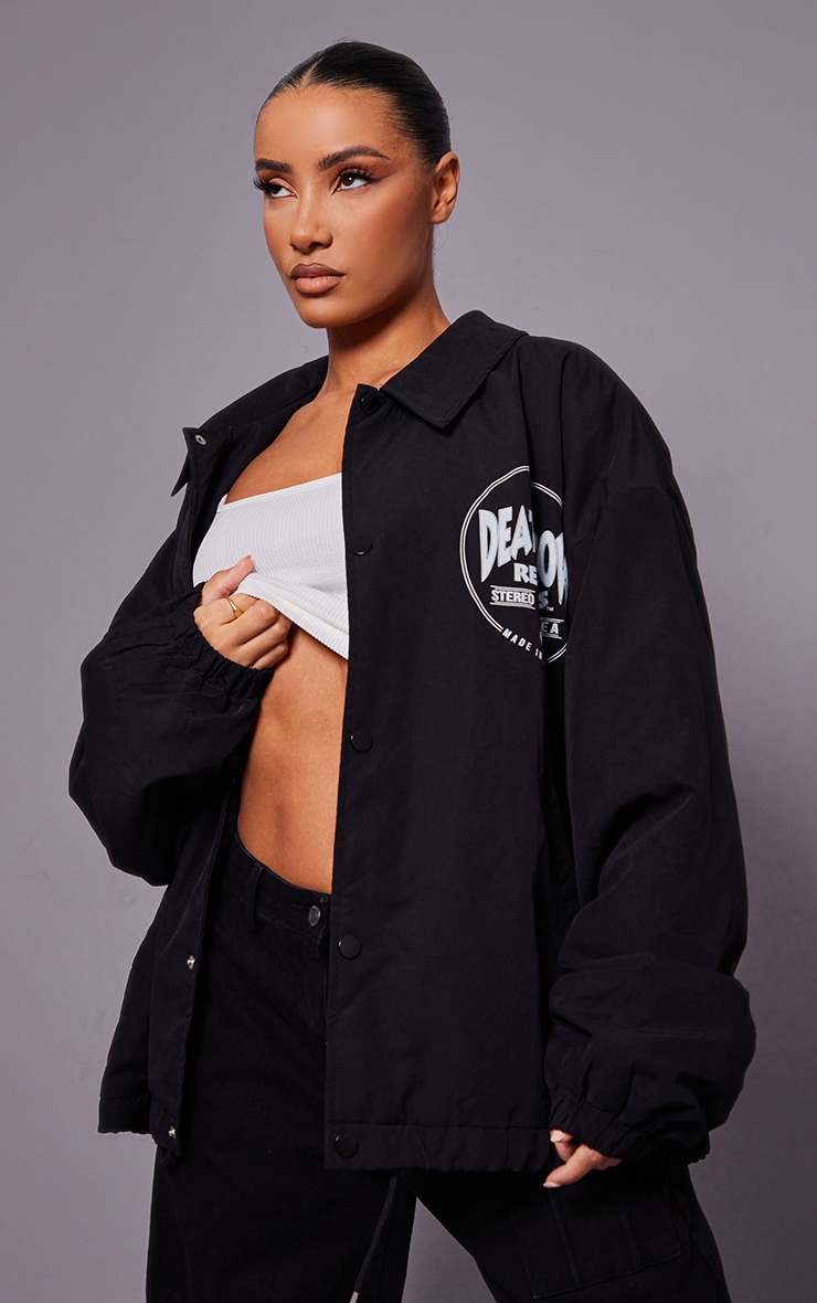 Black Deathrow Records Graphic Printed Jacket | PrettyLittleThing