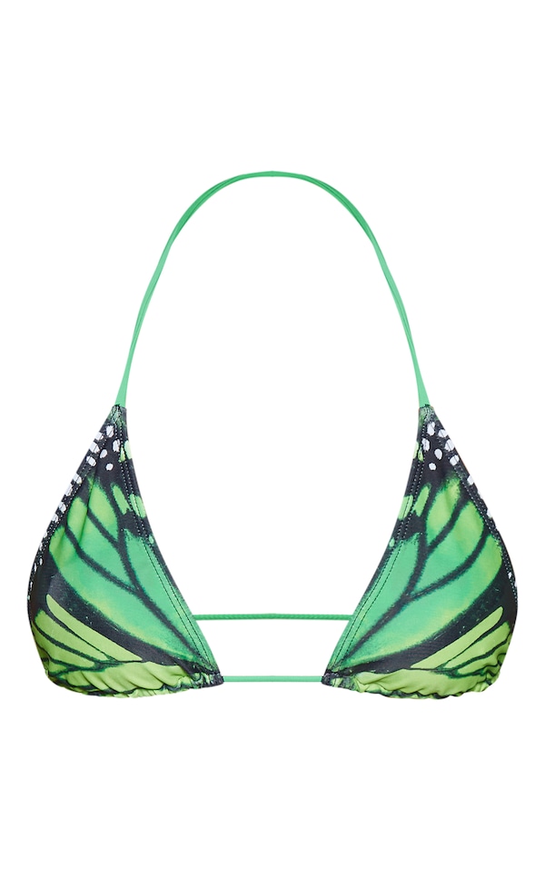Green Butterfly Print Triangle Bikini Top | Swimwear | PrettyLittleThing