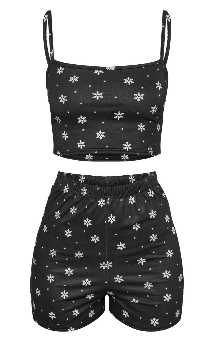 Black Christmas Snowflake Jersey Short Pj Set | PrettyLittleThing