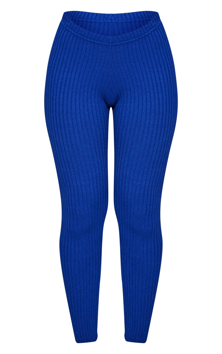 Bright Blue Rib Knit High Waist Leggings | PrettyLittleThing USA