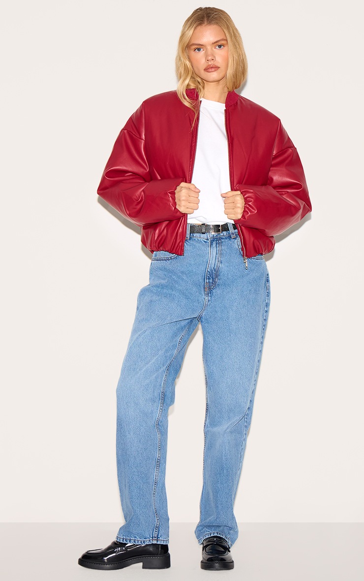 Cherry Red Faux Leather Oversized Bomber Jacket | Outerwear ...