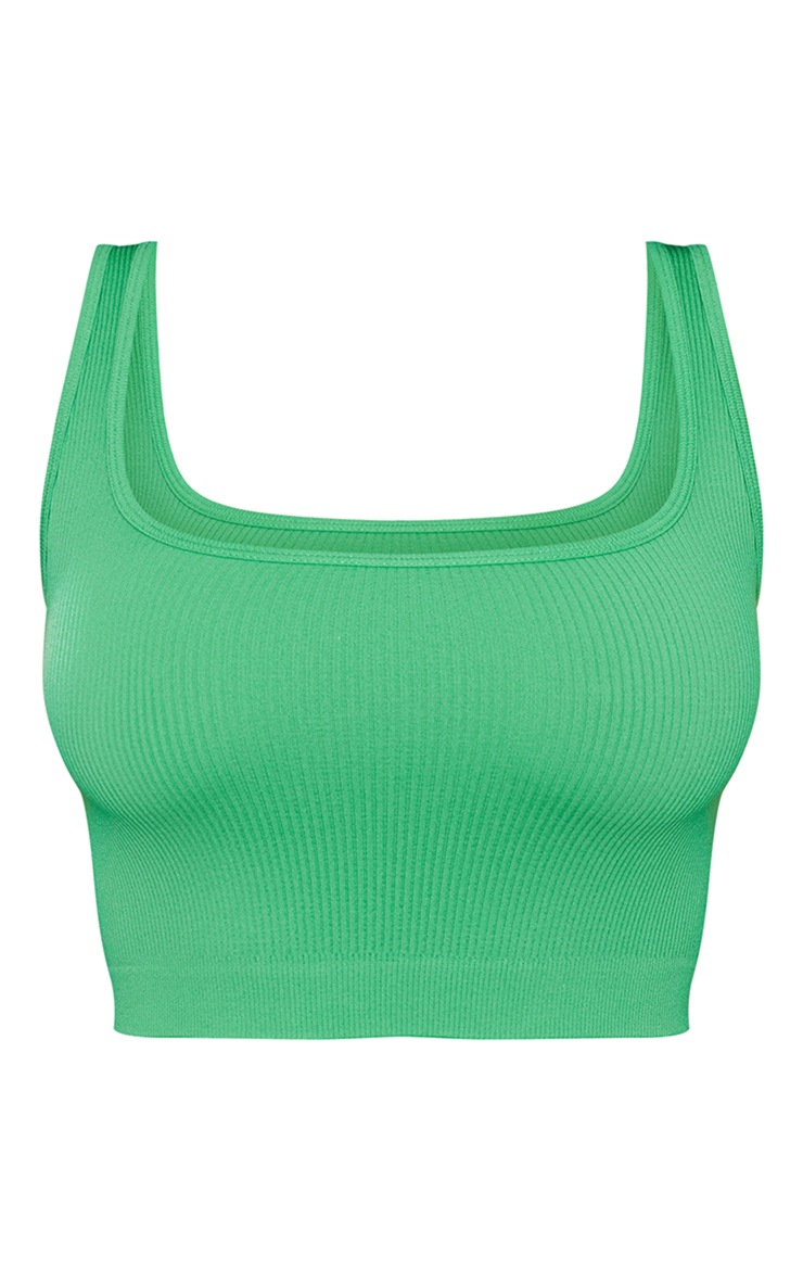 Bright Green Contour Rib Sleeveless Crop Top | Tops | PLT